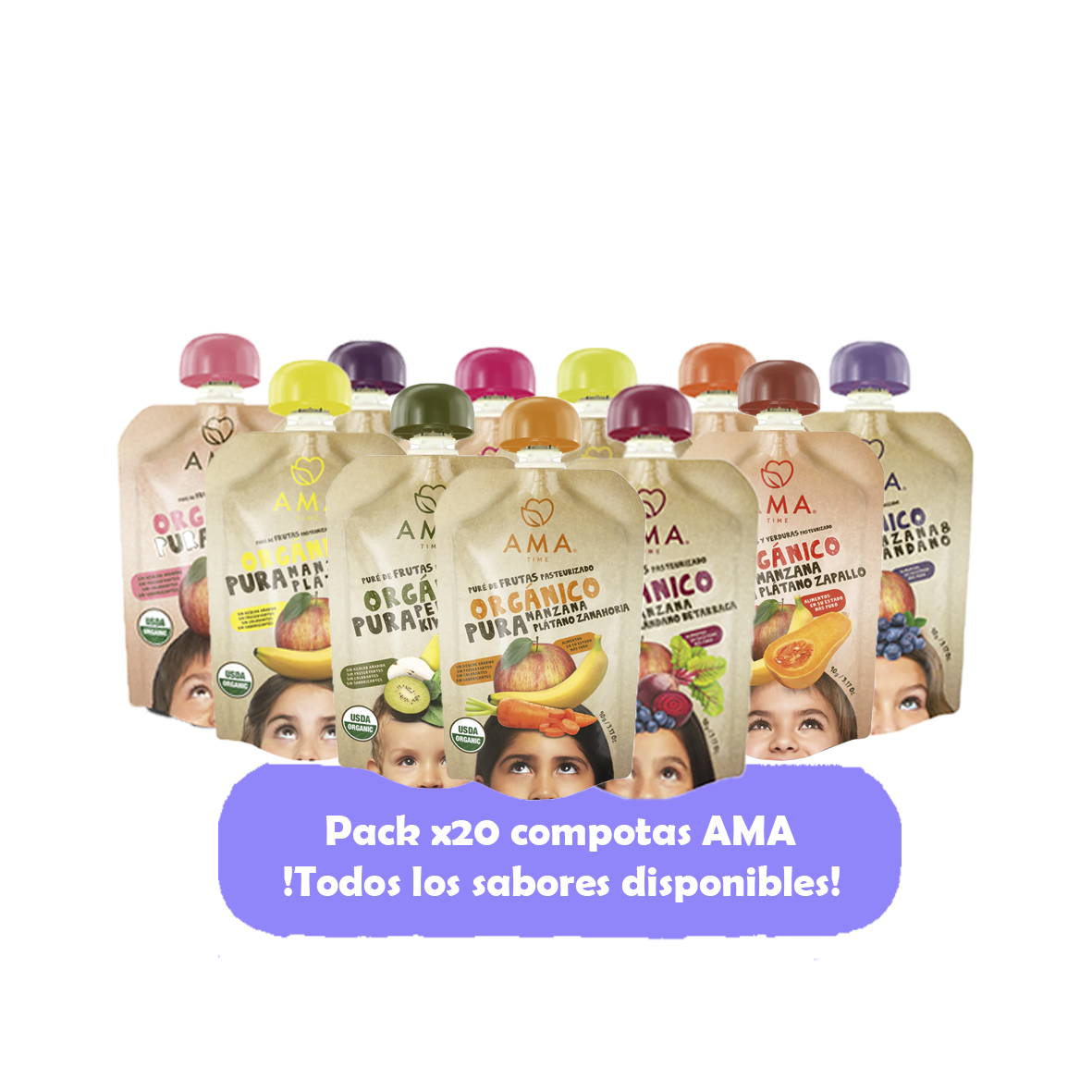 Pack x20 Puré Orgánico Variedades – AMA – Snackids